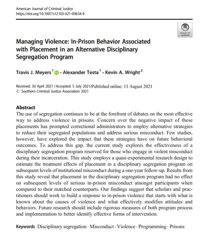 Managing Violence: In-prison Behavior Associated with Placement in an ...